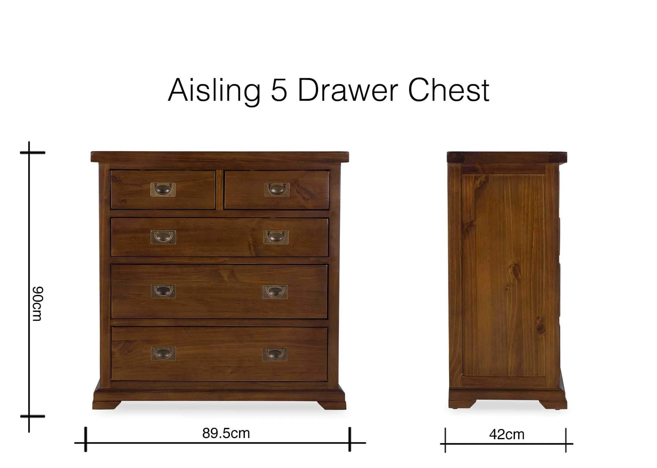Five Drawer Dark Solid Wood Chest - Aisling - EZ Living Furniture