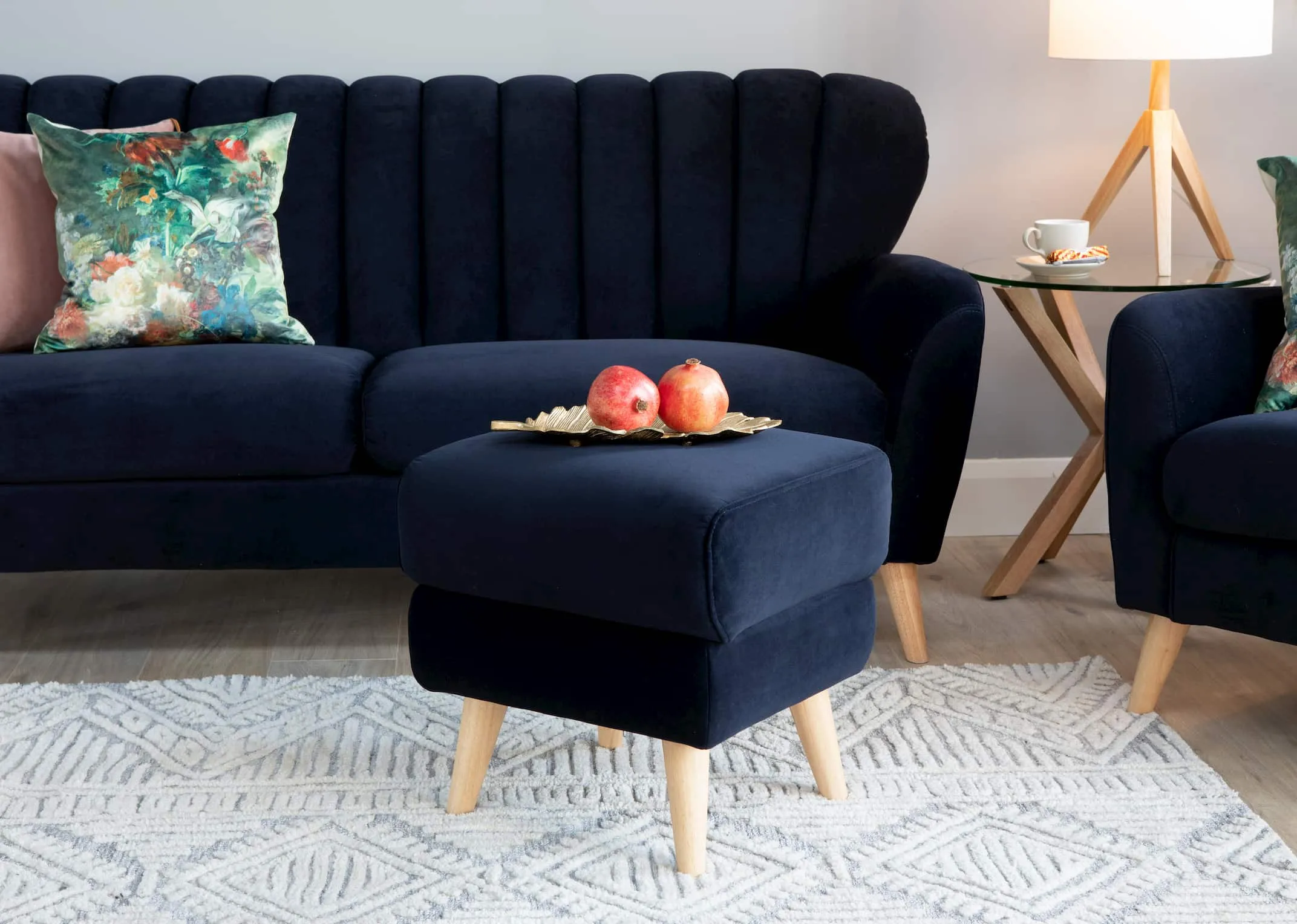 Navy Velvet Footstool - Harper - EZ Living Furniture