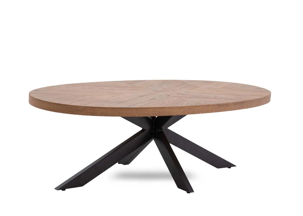 Large Oval Rustic Oak Coffee Table - Ellipse - EZ Living Furniture