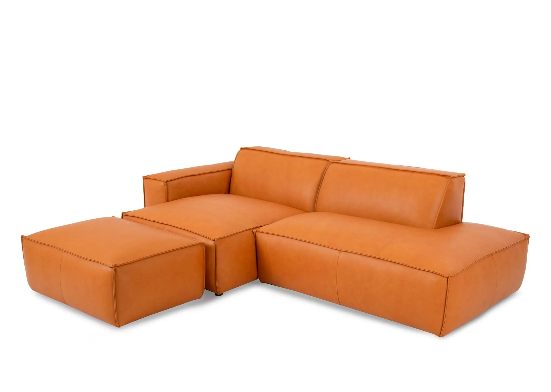 Tan Leather LAF Corner Chaise with Free Footstool - Jayden - EZ Living ...