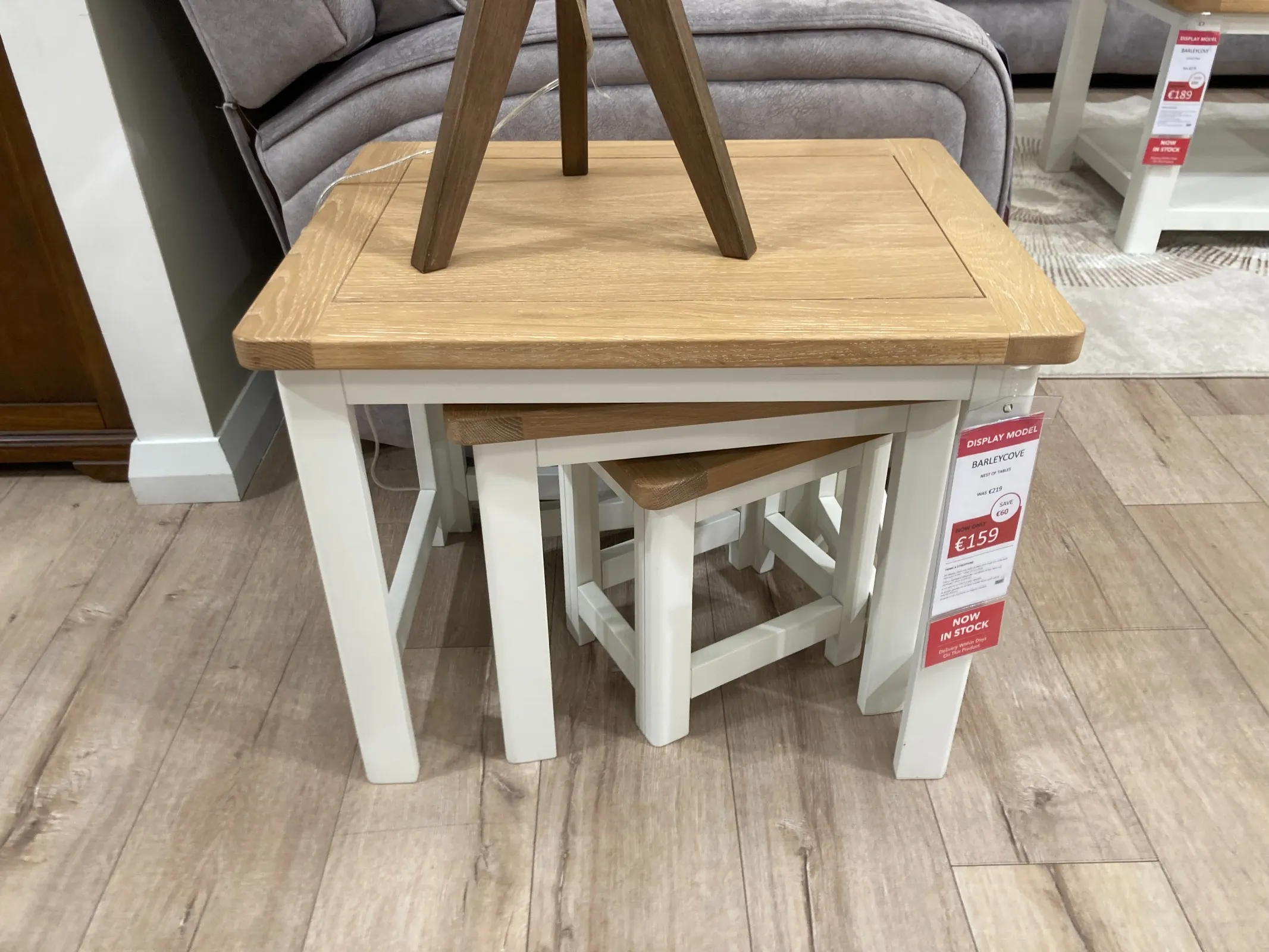 Barleycove Nest of 3 White & Oak Tables (Clonmel Floor Model) - EZ ...